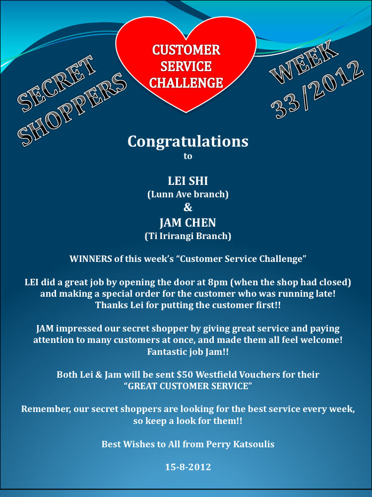 THE WINNERS OF THIS WEEKS CUSTOMER SERVICE CHALLENGE!! – Partners in ...